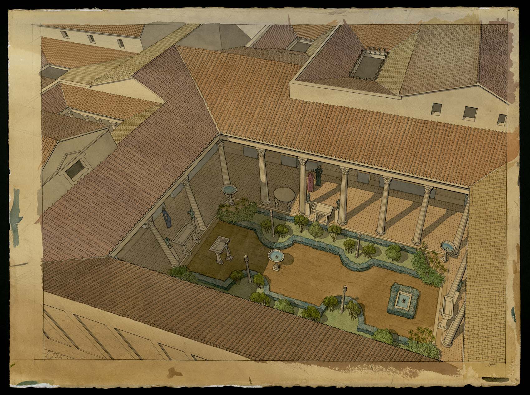 Pompéi, la maison des Vettii, le péristyle - Jean-Claude Golvin